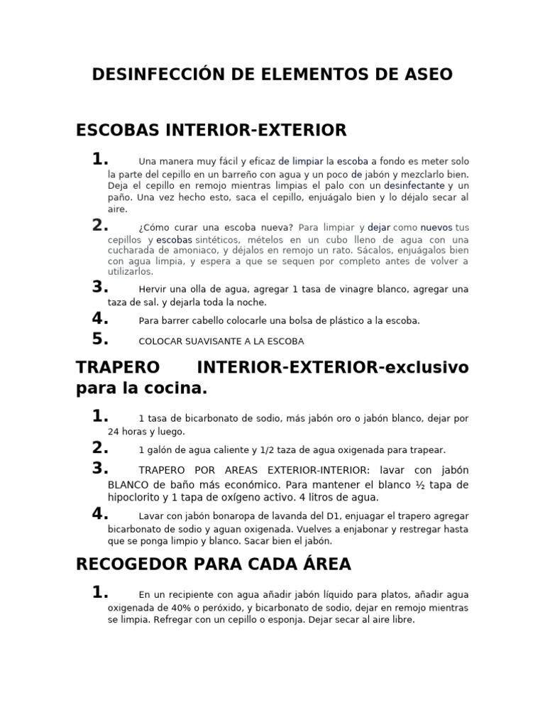 Desinfección de Elementos de Aseo | PDF