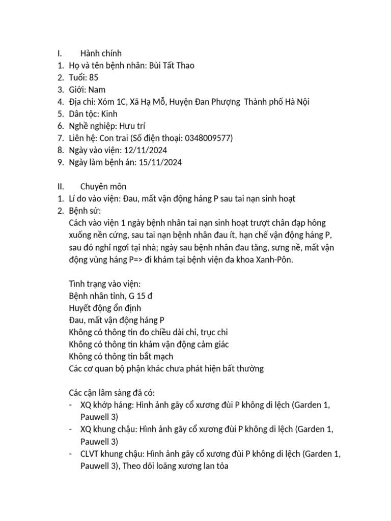 Bệnh Án Gãy Cổ Xương Đùi | PDF