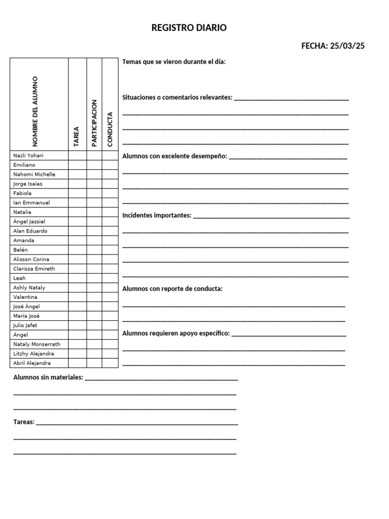 Registro Diario | PDF