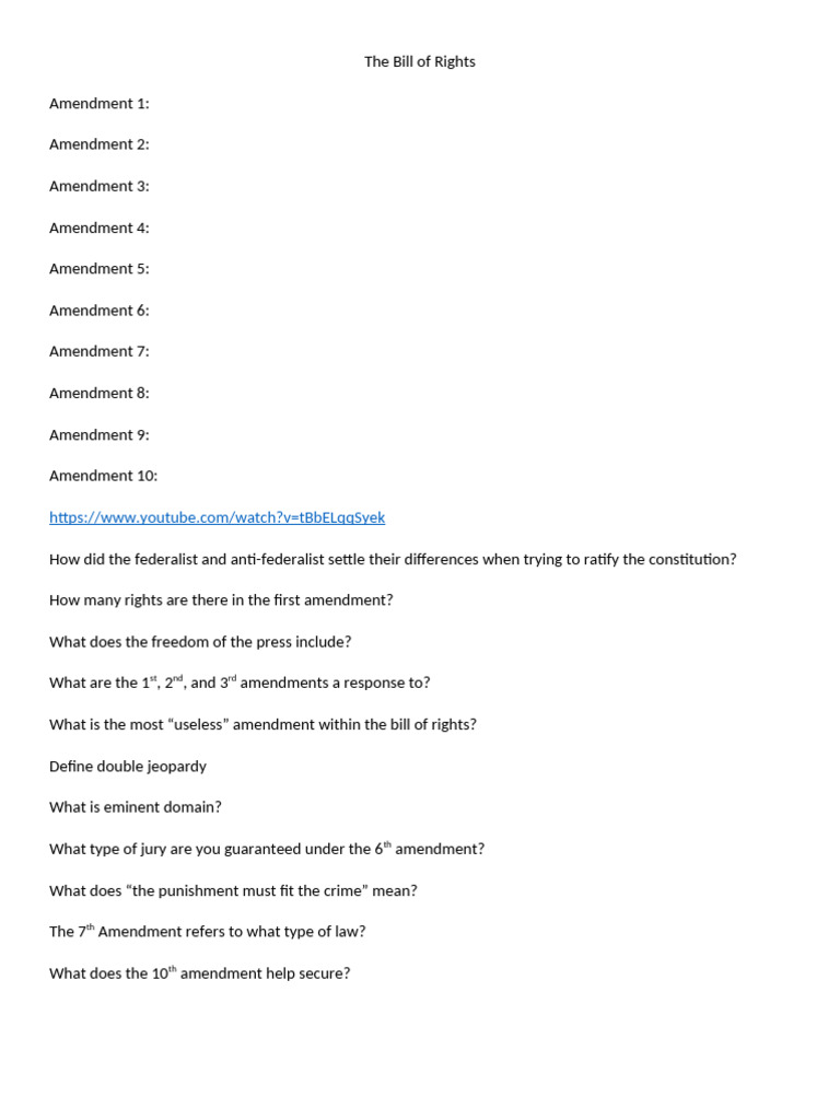 Bill+of+Rights+and+Intro+to+Judicial+Branch+Notes | PDF