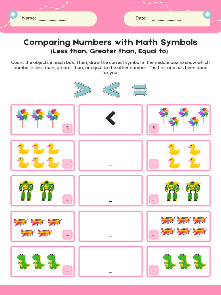 Math Symbols Worksheet in Pink Playful Style | PDF