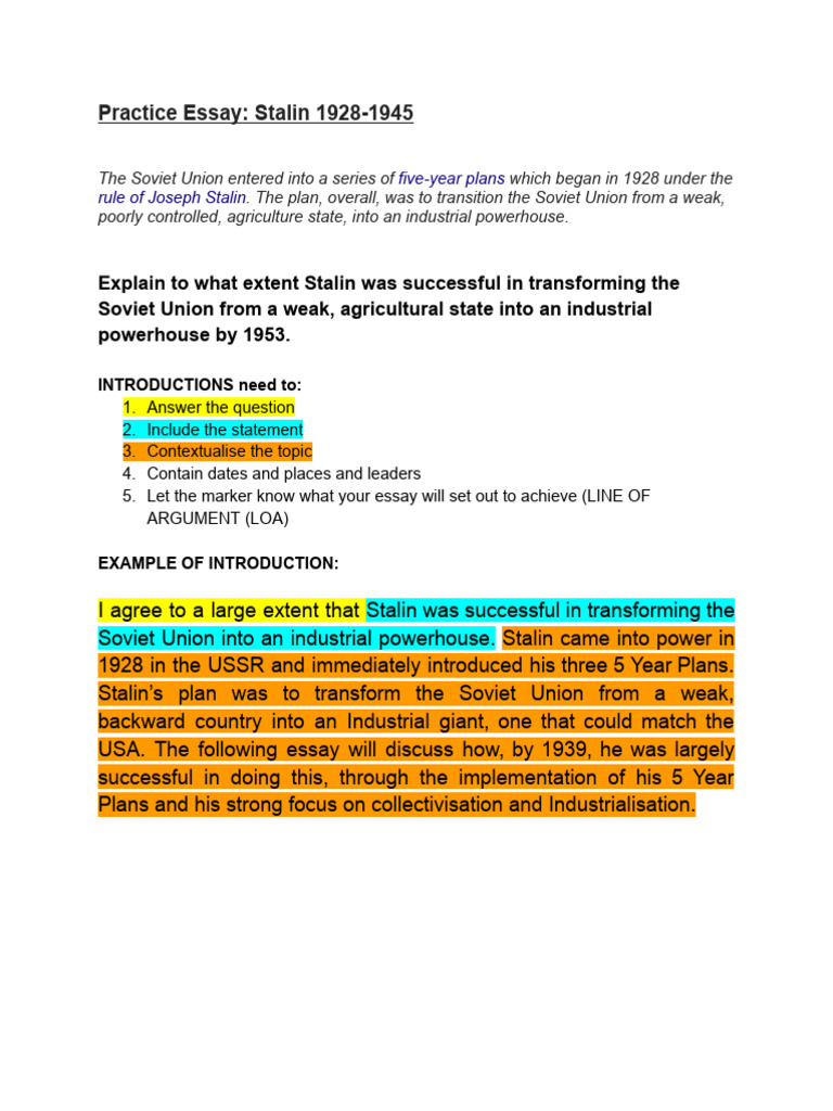 Practice Essay Stalin 1928-1945 | PDF