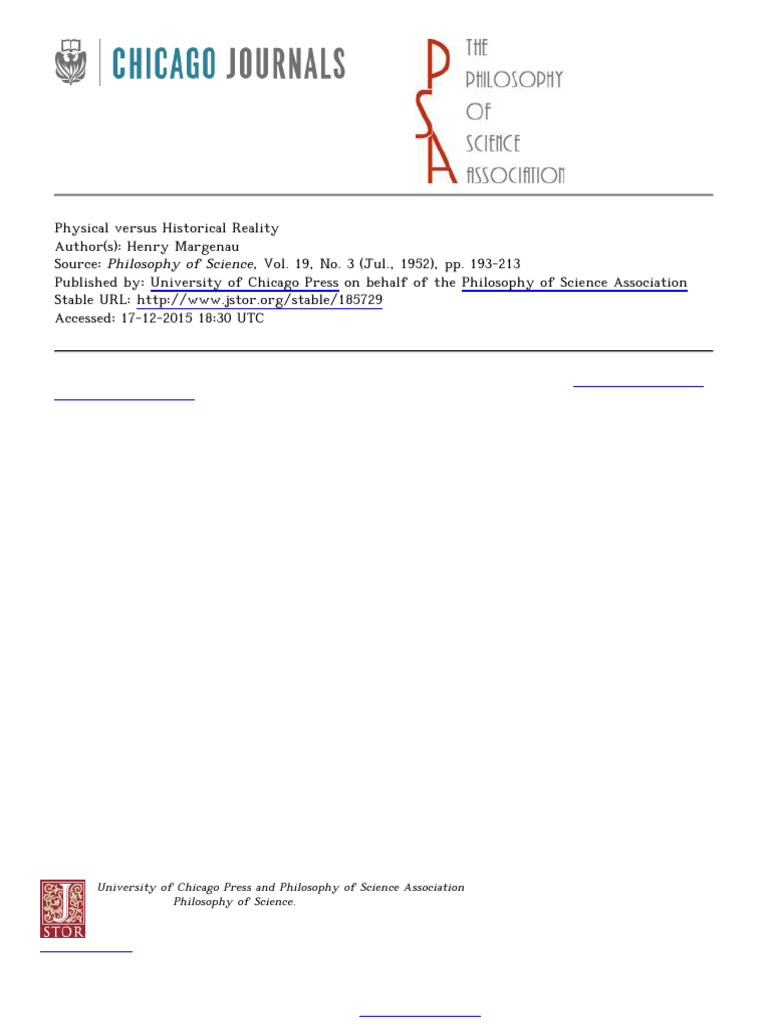 (Philosophy of Science 1952-Jul Vol. 19 Iss. 3) Henry Margenau - Physical Versus Historical ...
