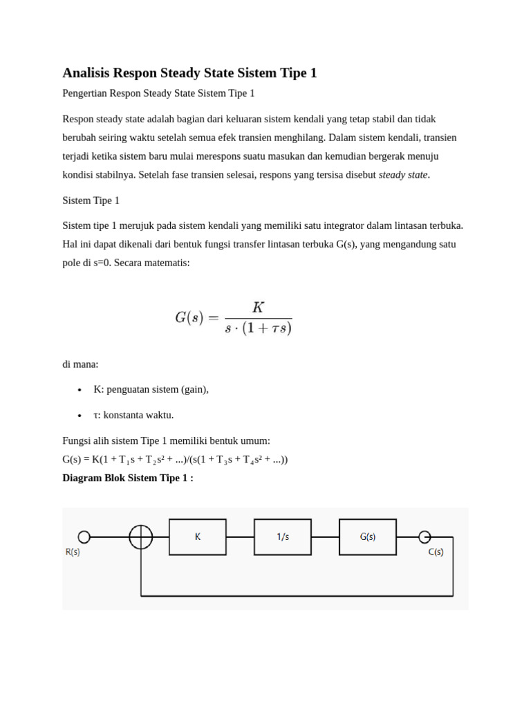 Analisis Steady State Sistem Tipe 1 | PDF