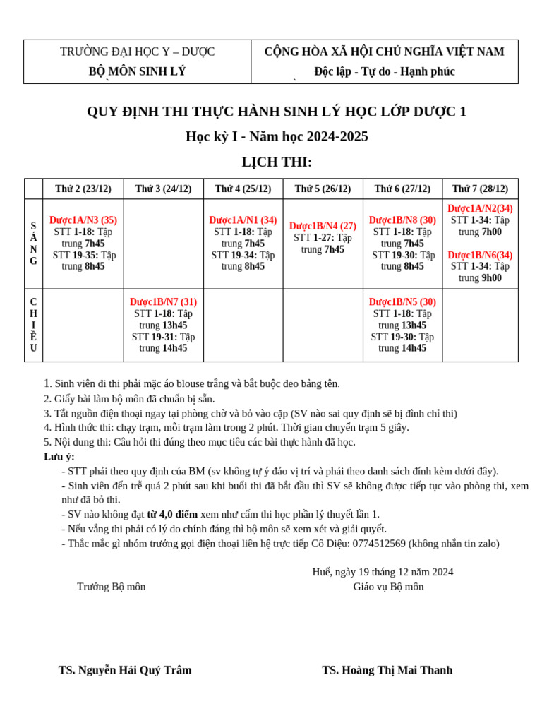 TB Kiem Tra Thuc Hanh SLH DUOC 1 HK1 24 25 | PDF