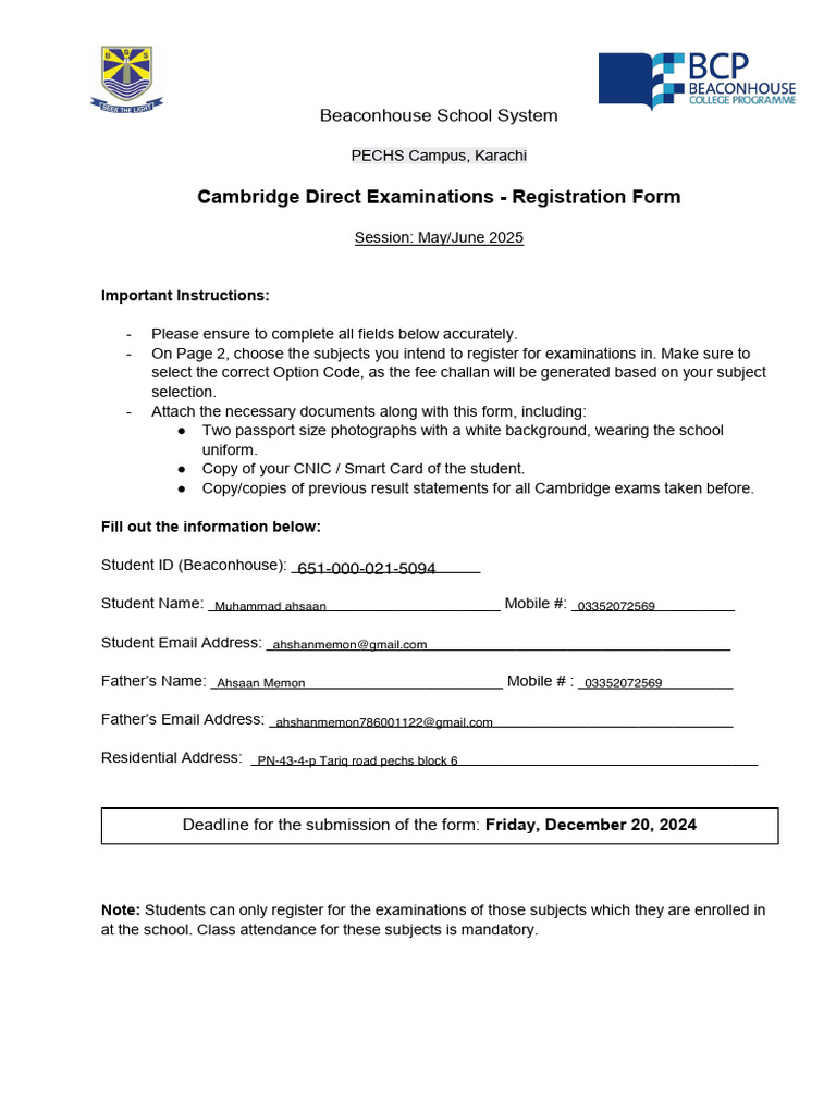 Cambridge Direct Registration Form 2025 Updated | PDF | Authentication ...