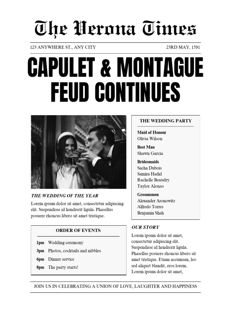 Romeo and Juliet Newspaper Project | PDF | Characters In Romeo And ...