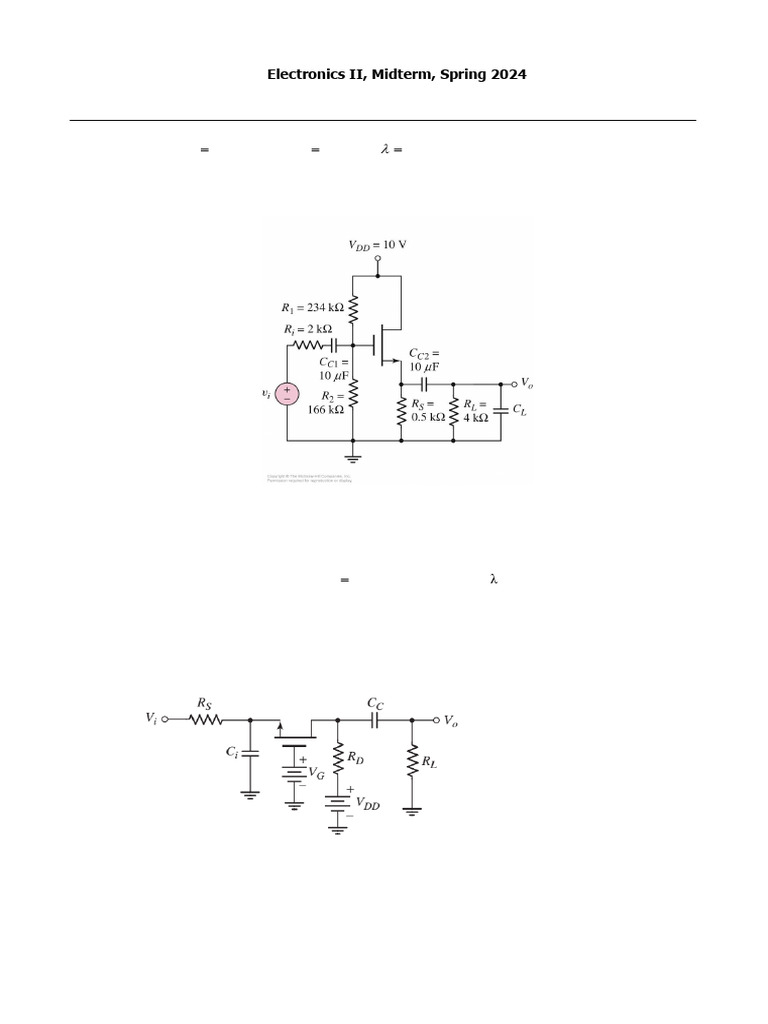 Electronics II Midterm Exam Spring 2024 | PDF