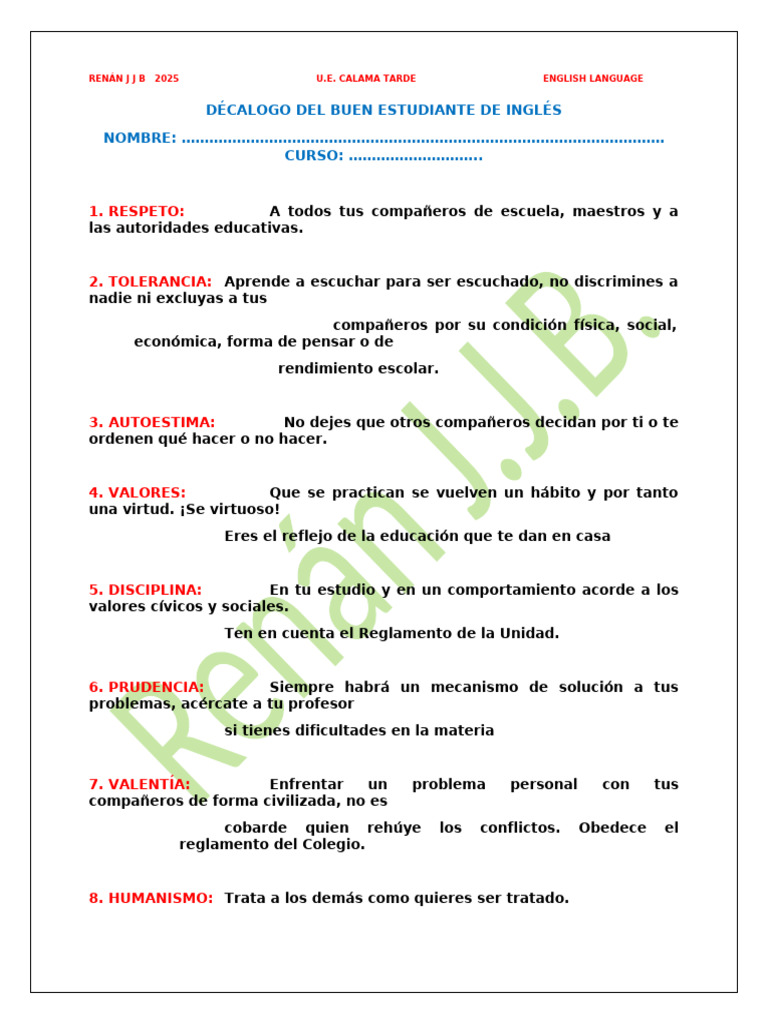 Decálogo del Buen Estudiante de Inglés | PDF