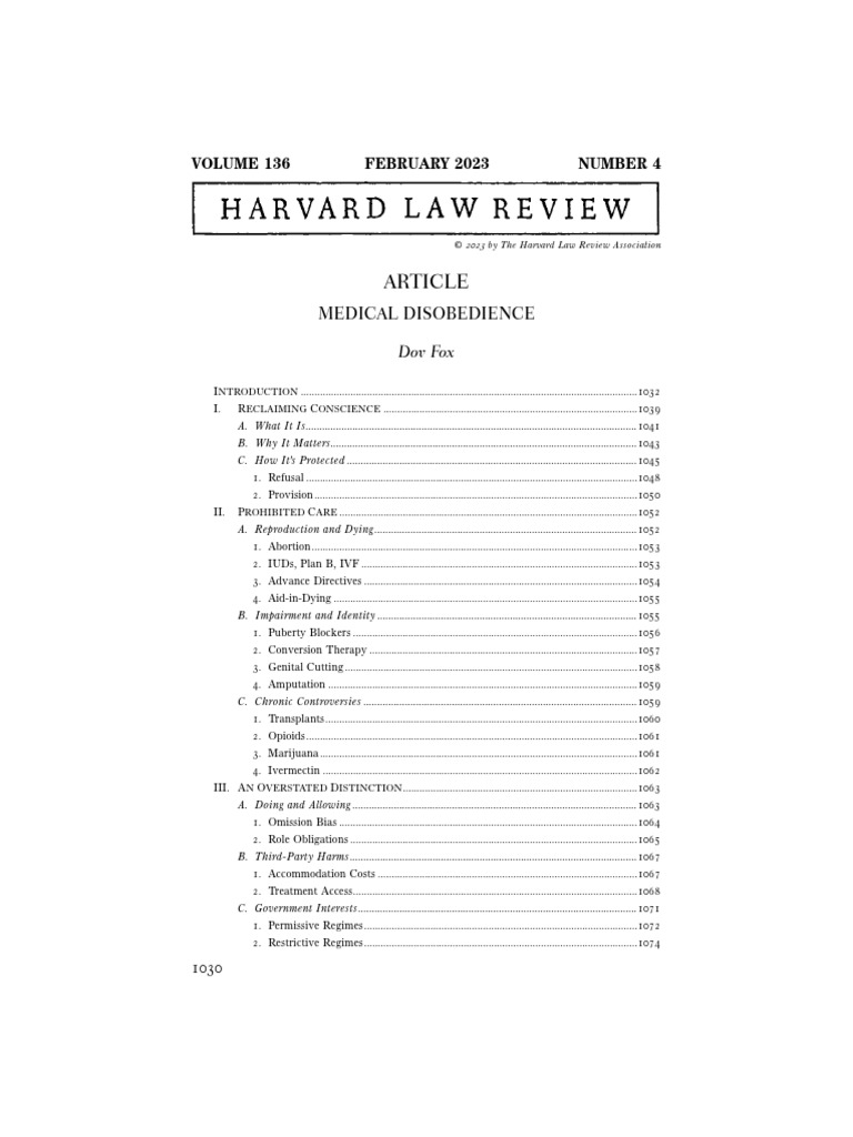 136 Harv. L. Rev. 1030 Fox | PDF | Conscience | Health Care