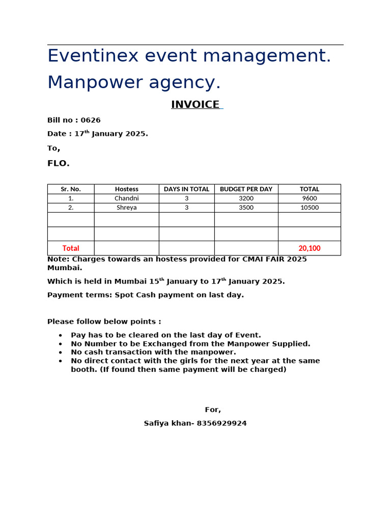 Eventinex Invoice for CMAI FAIR 2025 | PDF