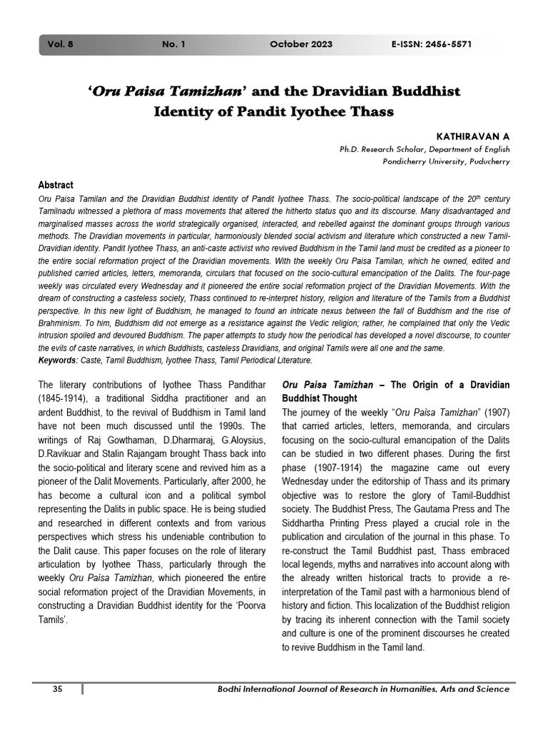 'Oru Paisa Tamizhan' and The Dravidian Buddhist Identity of Pandit ...