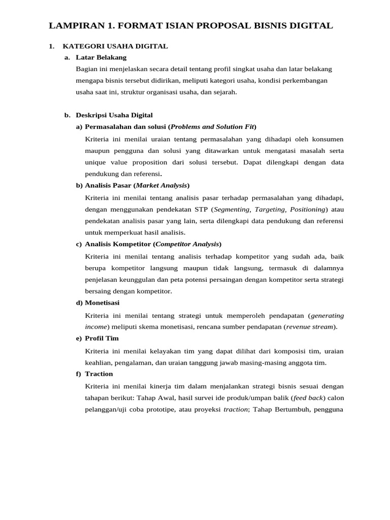 Template - Format Isian Proposal Usaha Bisnis Digital WIBAWA UNS | PDF