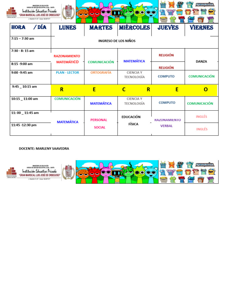 Horario de Clases Marleny Saavedra | PDF