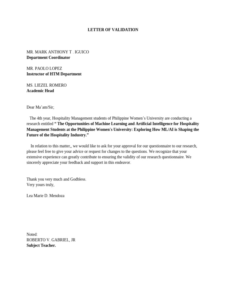Letter of Validation | PDF