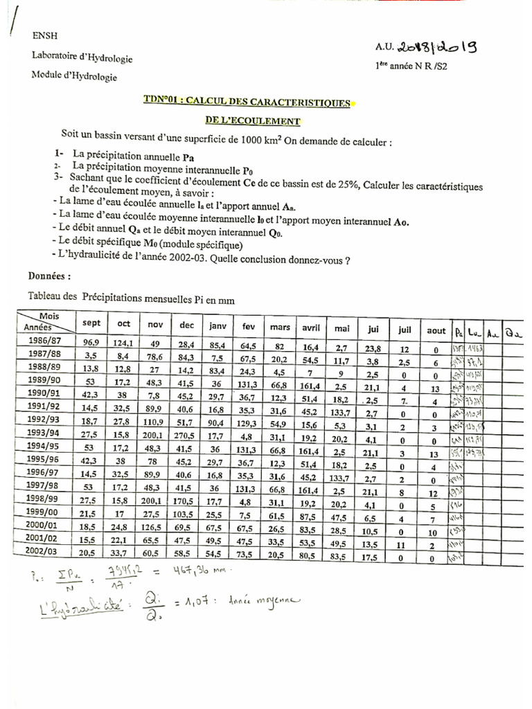 Hydrologie - 1SC TD - 2019 | PDF