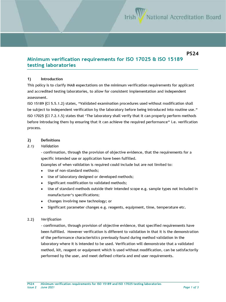 Minimum Verification Requirements For Iso 17025 | PDF | Verification And Validation