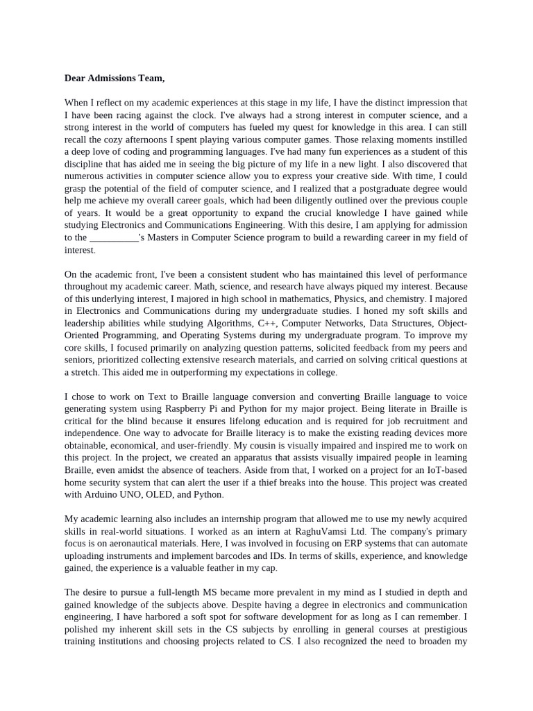 Dharahas CS SOP - Draft 1 | PDF | Computer Science | Science
