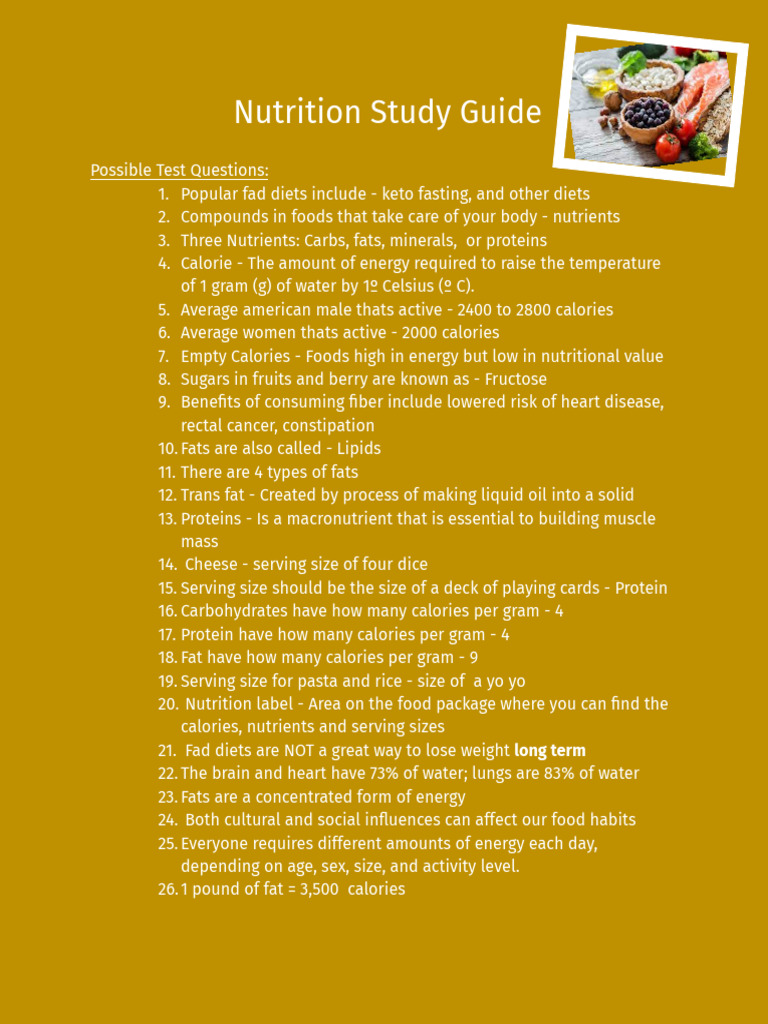 Nutrition Study Guide | PDF | Nutrition | Diet & Nutrition