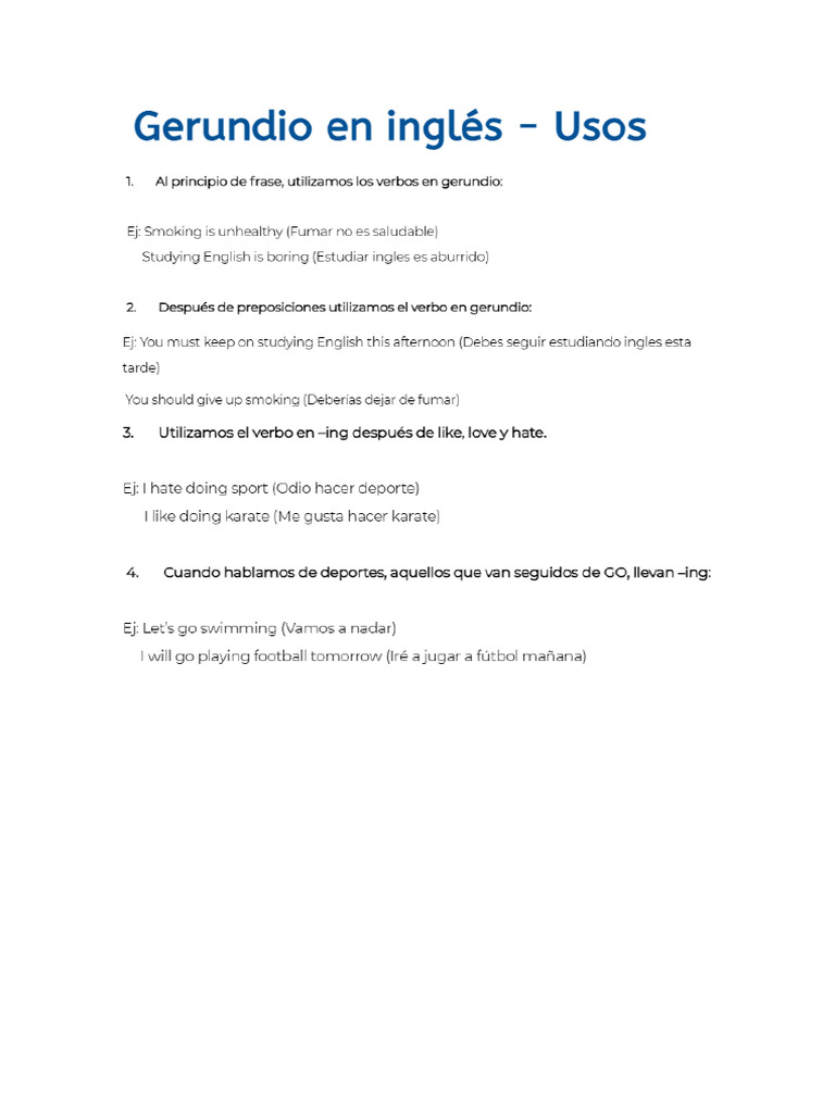gerundio e infinitivo explanation | PDF