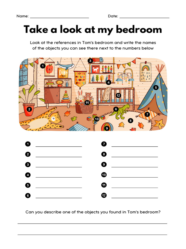 Describing Tom's Bedroom Objects | PDF