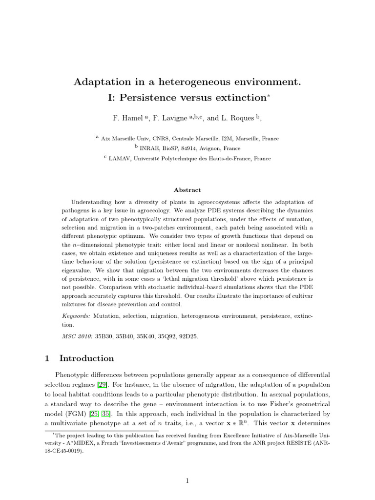 Adaptation in A Heterogeneous Environment. I - Pers | PDF | Fitness ...