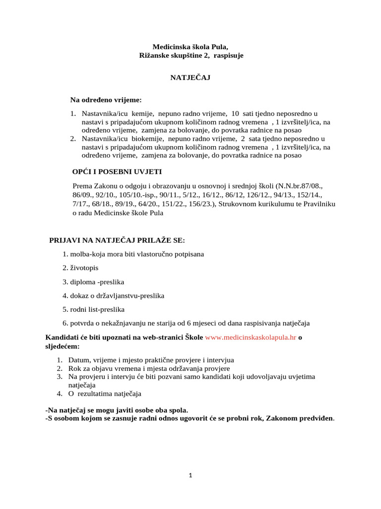 Natjecaj Kemija Lipanj 2024 | PDF