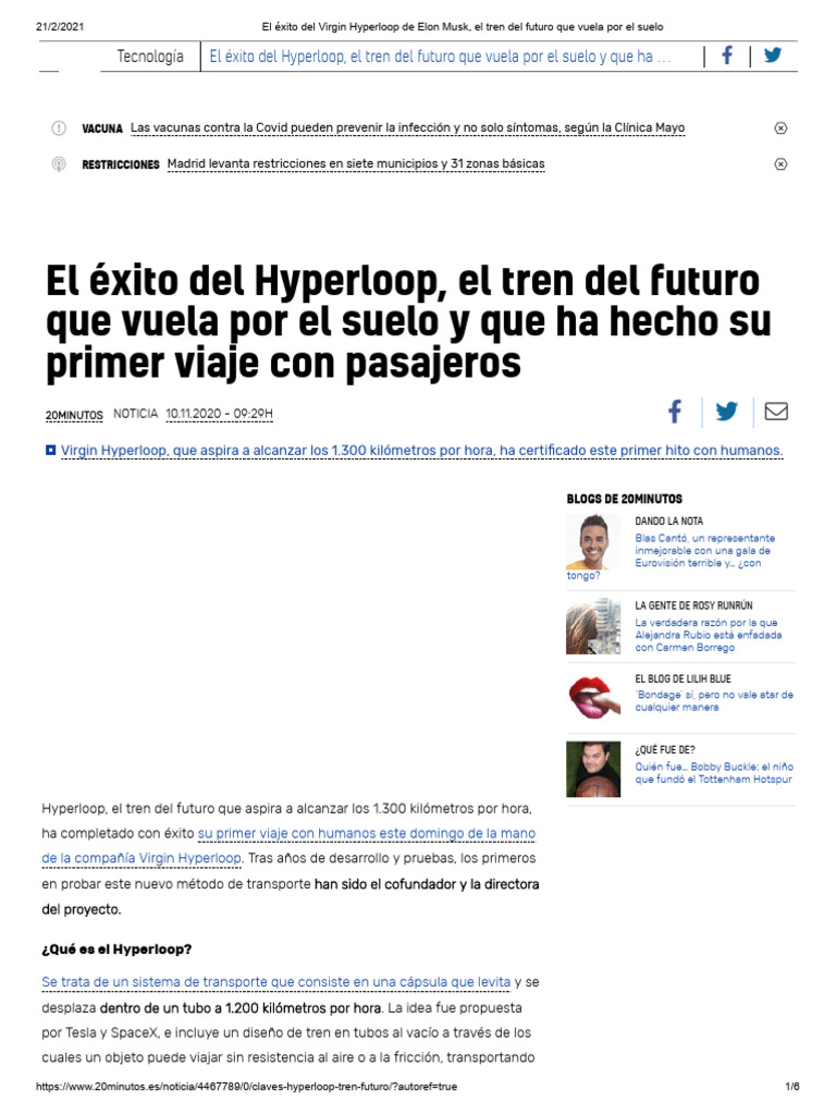 El Éxito Del Virgin Hyperloop de Elon Musk, El Tren Del Futuro Que ...