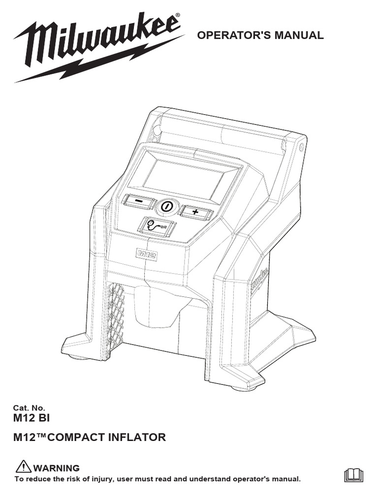 Milwaukee 12V Compact Inflator Skin M12BI0 Product Manual | PDF ...