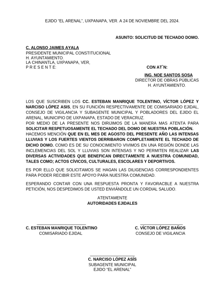 Arenal Solicitud Techado | PDF