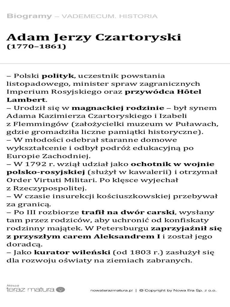 Biogram Adam Jerzy Czartoryski | PDF