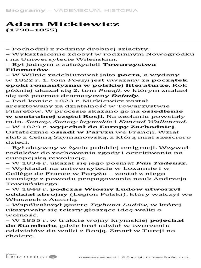 Biogram Adam Mickiewicz | PDF