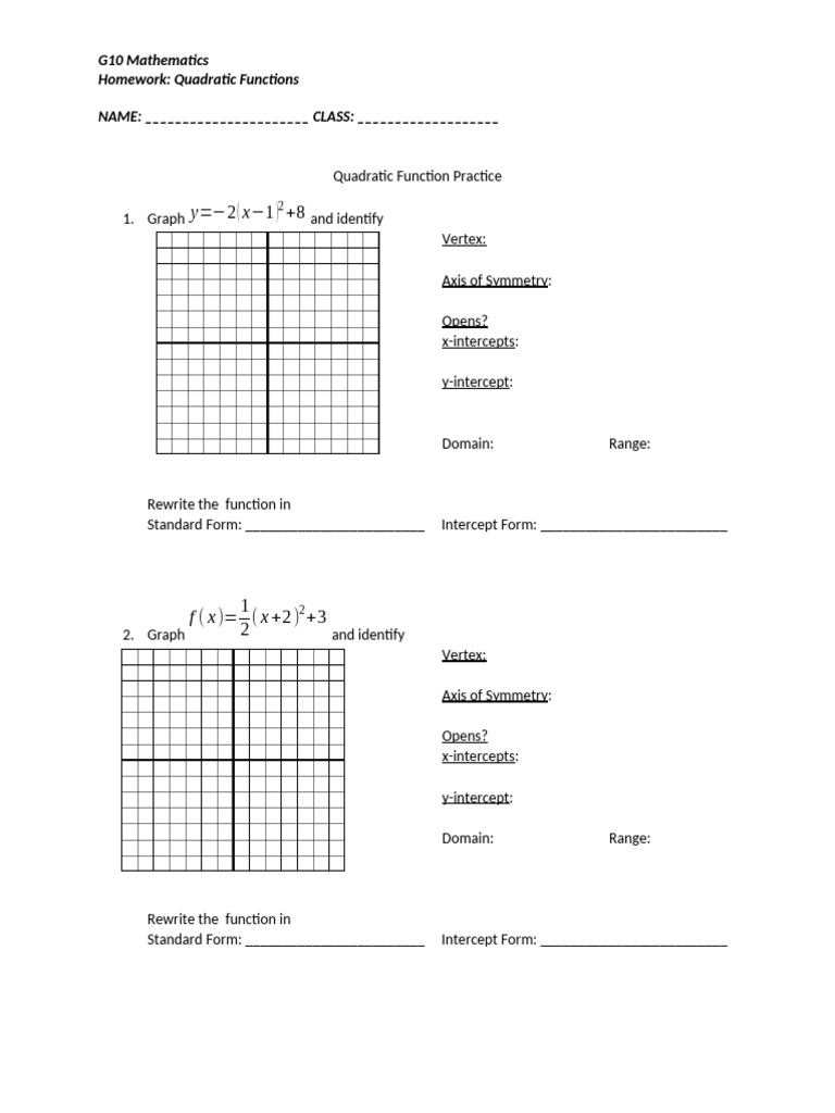 HW Quadratic Function Practice | PDF | Theoretical Computer Science ...