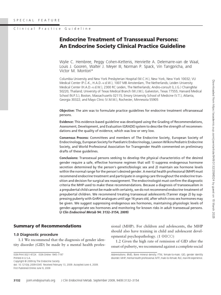 Endocrine treatment of transsexual persons An endocrine society clinical practice guideline ...