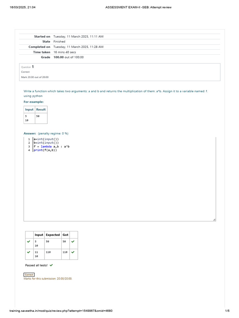 ASSESSMENT EXAM-II - SEB - Attempt Review | PDF | Computer Programming ...