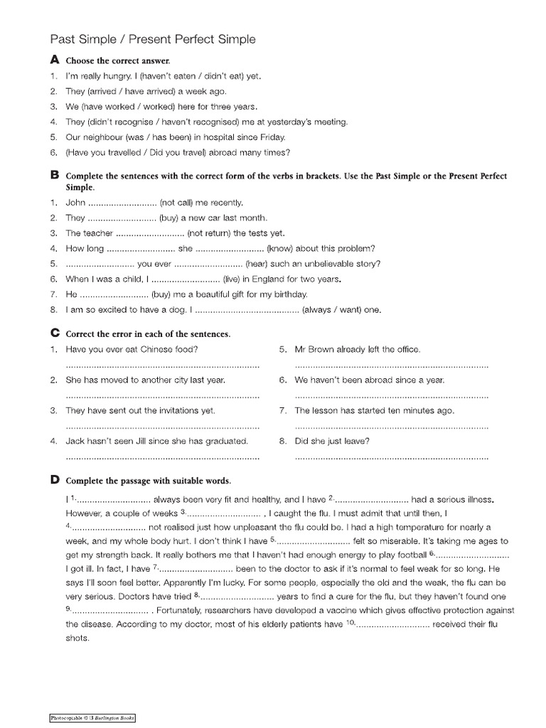 Present Perfect Past Simple - HOMEWORK | PDF