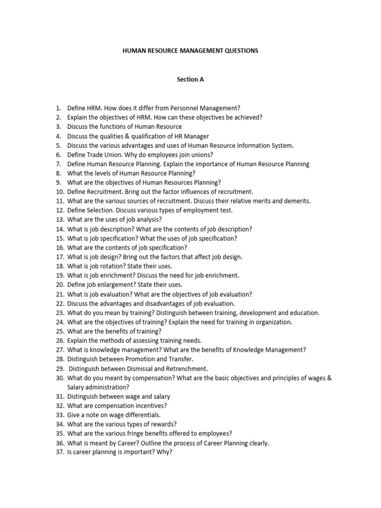 HRM Questions | PDF | Human Resource Management | Performance Appraisal