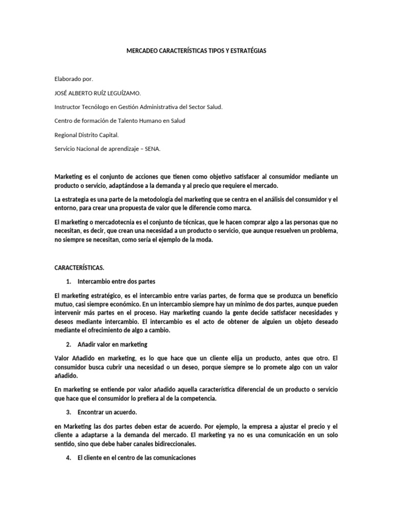 Mercadeo Características Tipos y Estrategias | PDF | Marketing ...