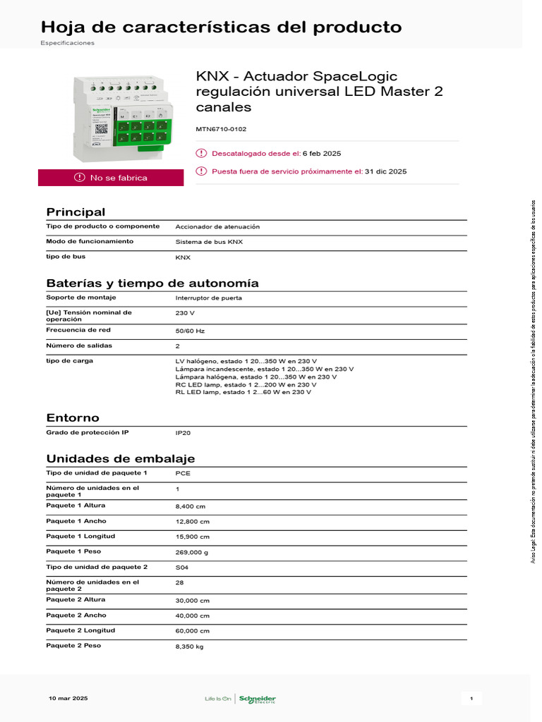 Schneider Electric - SpaceLogic-KNX - MTN6710-0102 | PDF | Diodo emisor de luz