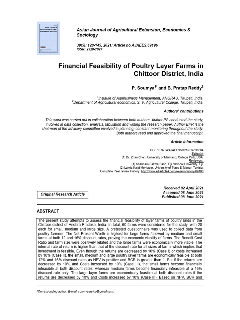 Financial Feasibility of Poultry Layer Farms in | PDF | Net Present ...