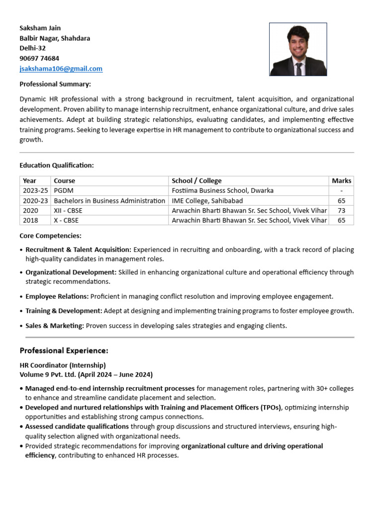 Saksham_Jain_CV | PDF | Recruitment | Leadership