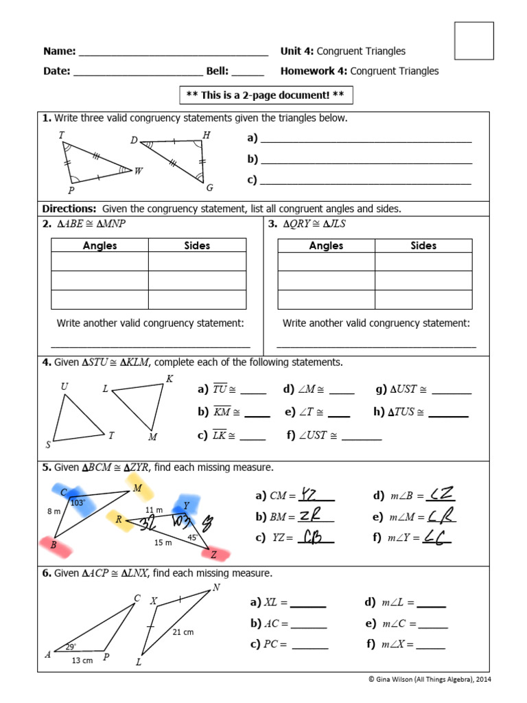 WKSH - HW#4 Congruent Triangles | PDF | Euclidean Geometry | Euclid
