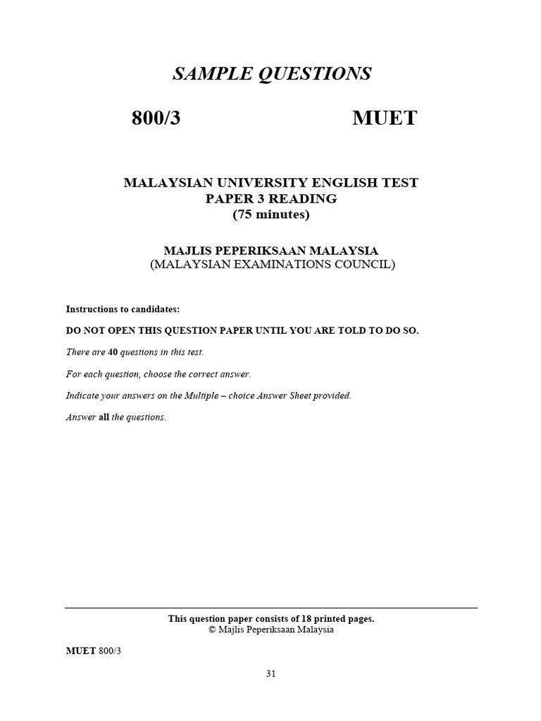 Muet Templet Sukatan Front - Muet (Sample Q) 030719 | PDF ...