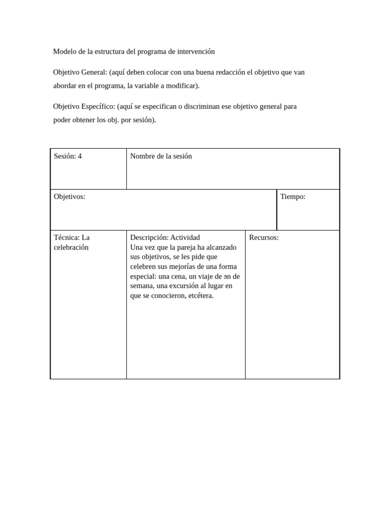 Modelo de Estructura Del Programa de Intervenci-N | PDF