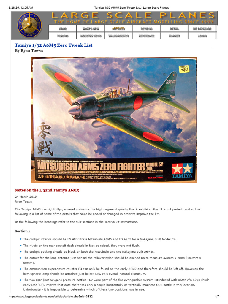 Tamiya 1/32 A6M5 Zero Modifications Guide | PDF