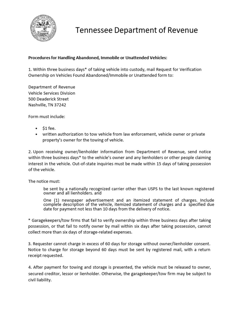 Procedures Abandoned Immobile Unattended Vehicles | PDF