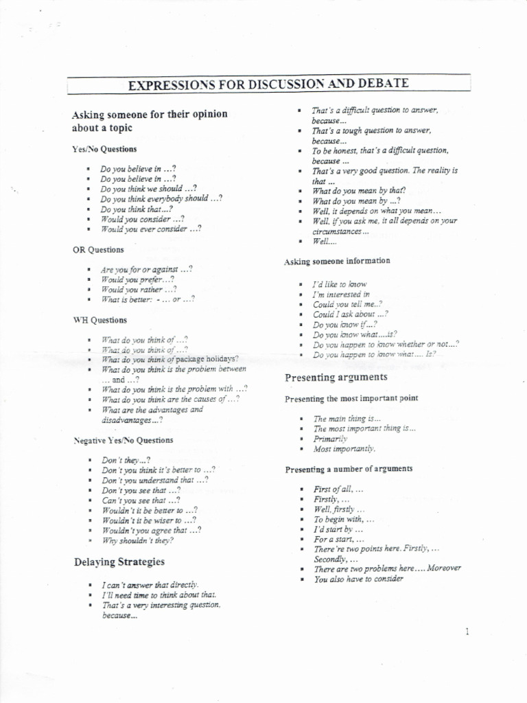 Expressions For Discussion and Debate | PDF