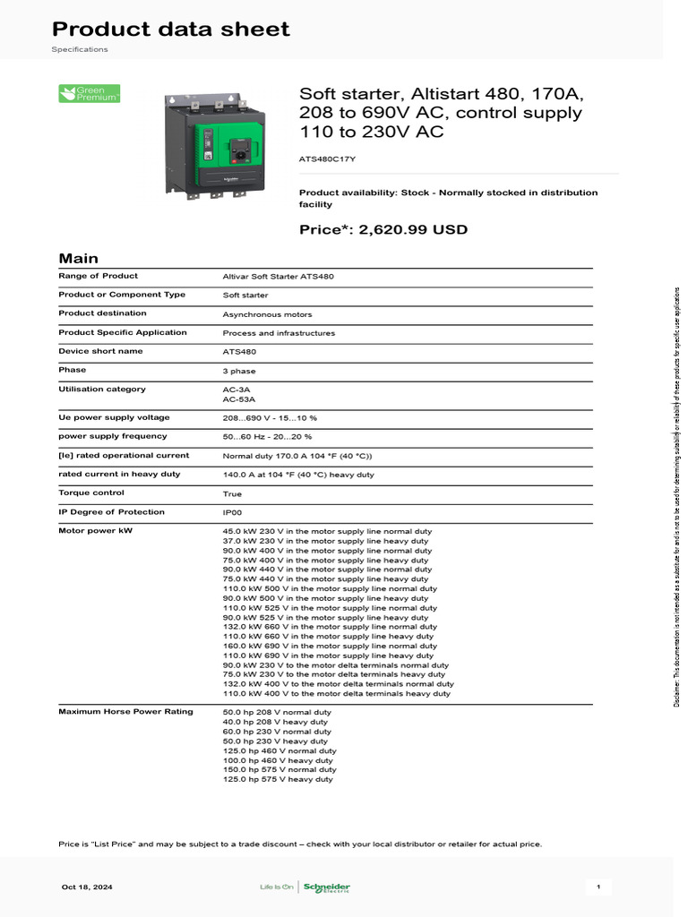 Schneider Electric - Altivar-Soft-Starter-ATS480 - ATS480C17Y | PDF ...