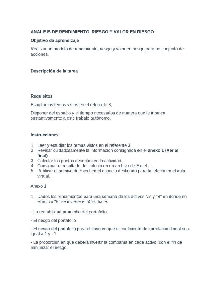 Analisis de Rendimiento Eje 3 | PDF | Valor en riesgo | Desviación Estándar