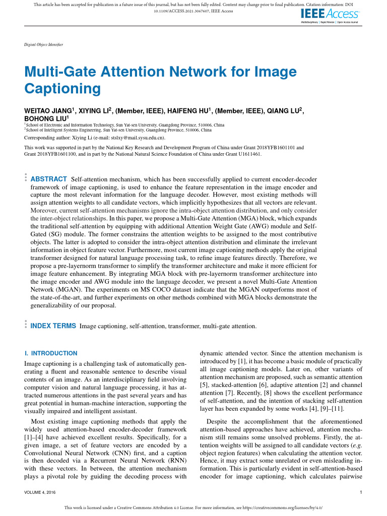 Multi-Gate Attention Network For Image Captioning | PDF | Attention | Computing